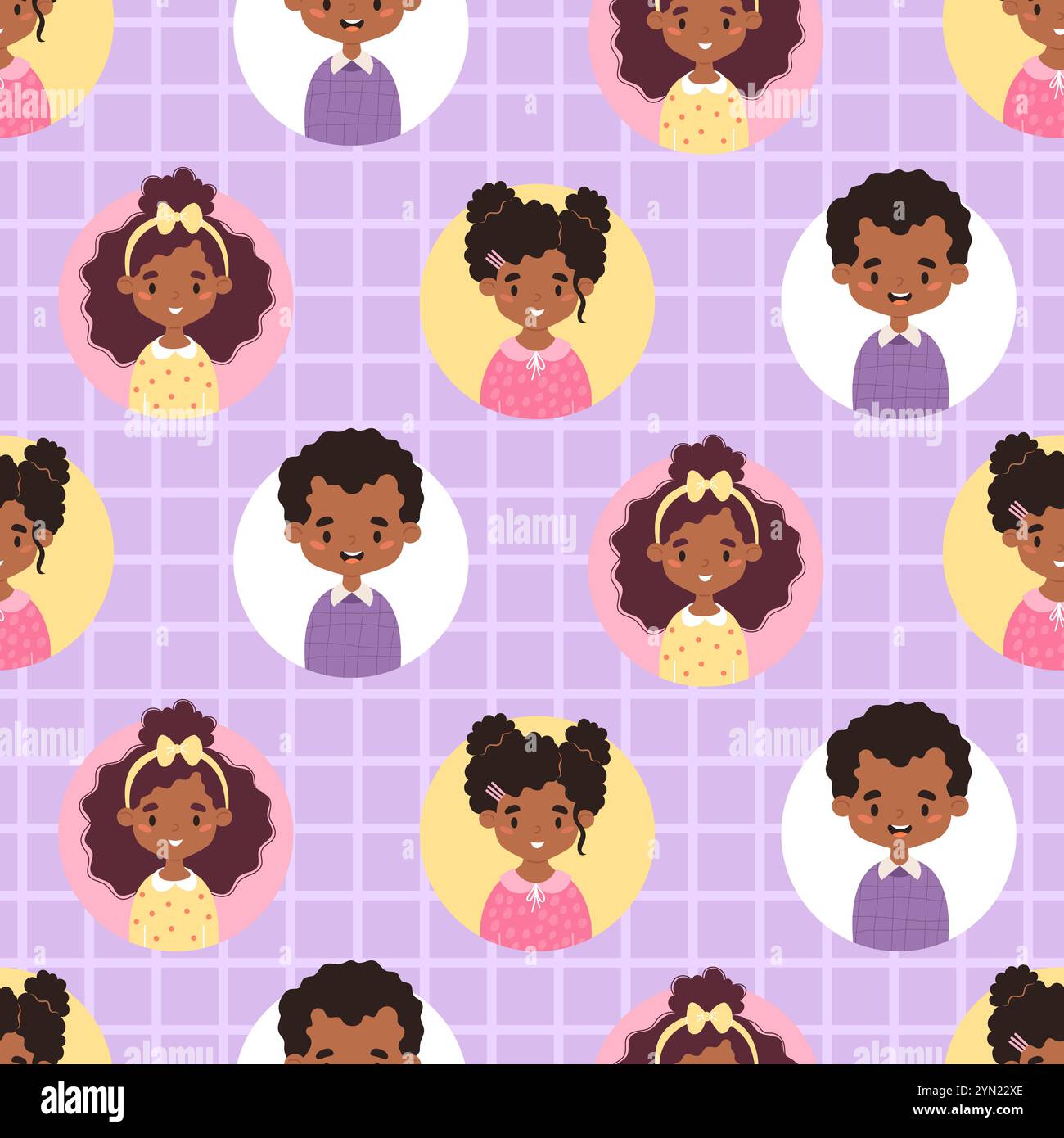 Kids seamless pattern. Portraits of cute happy African American girls ...