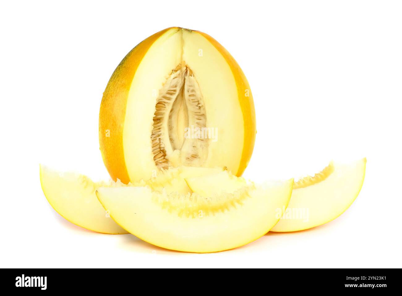 Ripe melon with sliced over white background. Isolated Stock Photo - Alamy