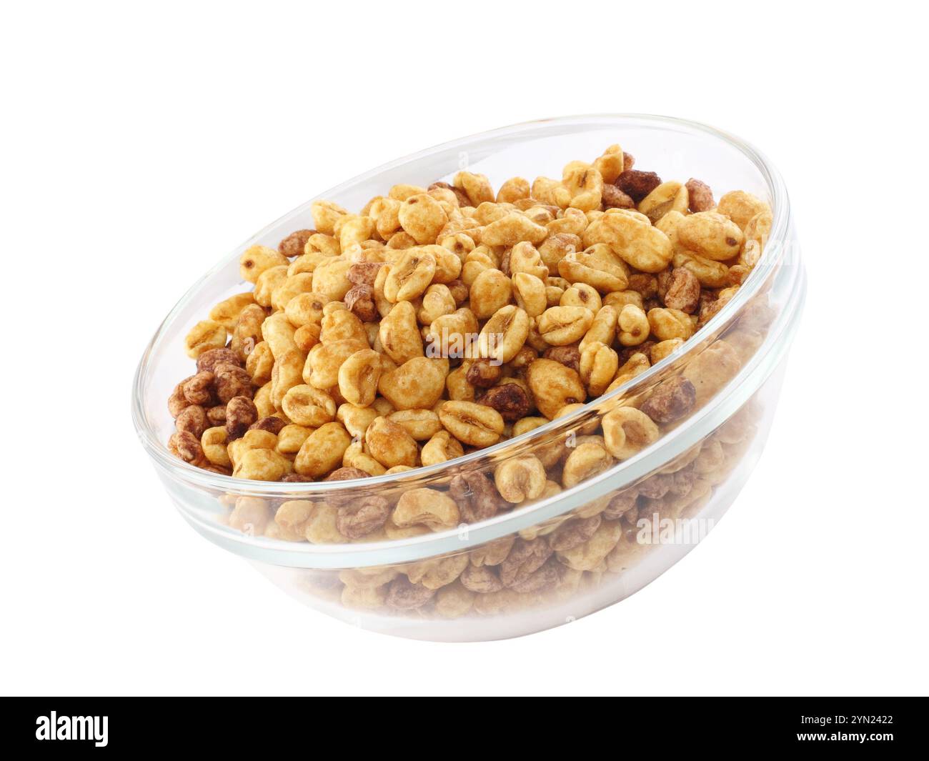 Glass bowl with cold cereal flakes. Isolated over white Stock Photo - Alamy
