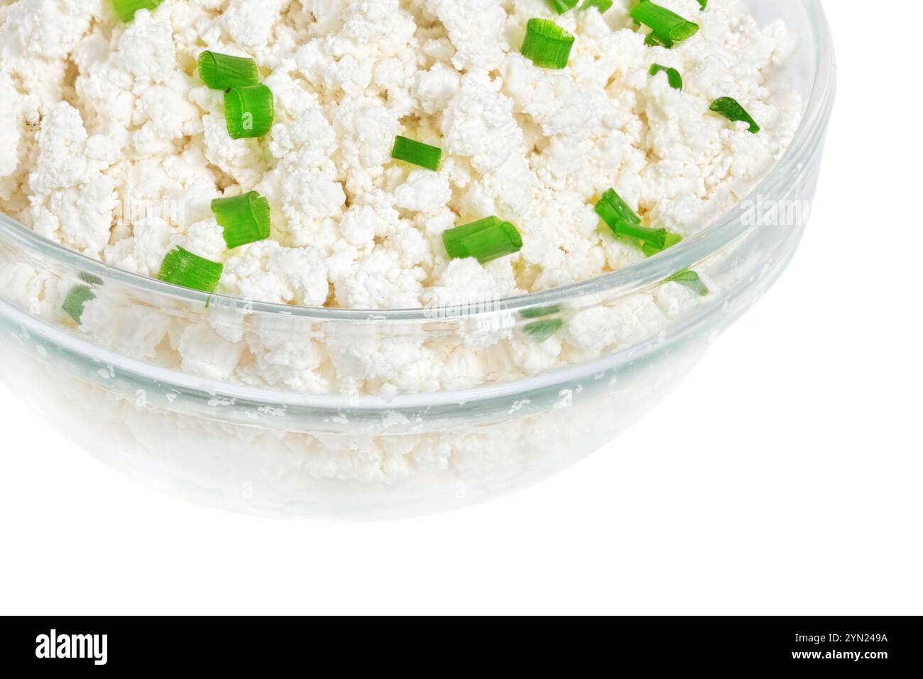 Fresh cottage cheese (curd) in glass bow, isolated on white background ...