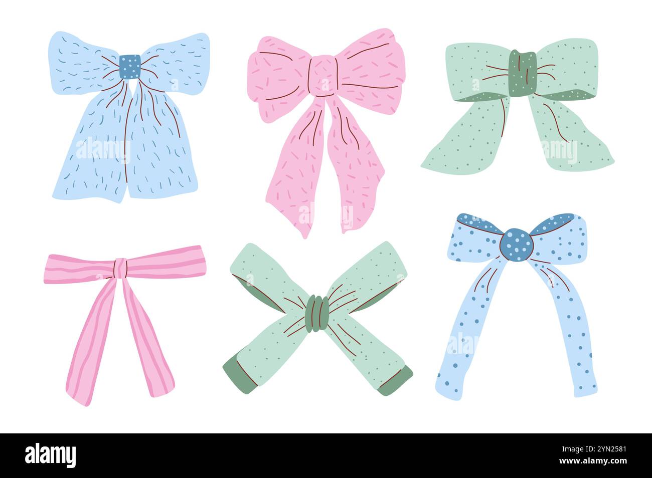 Bow preppy pastel coquette set. Vector y2k ribbons collection ...