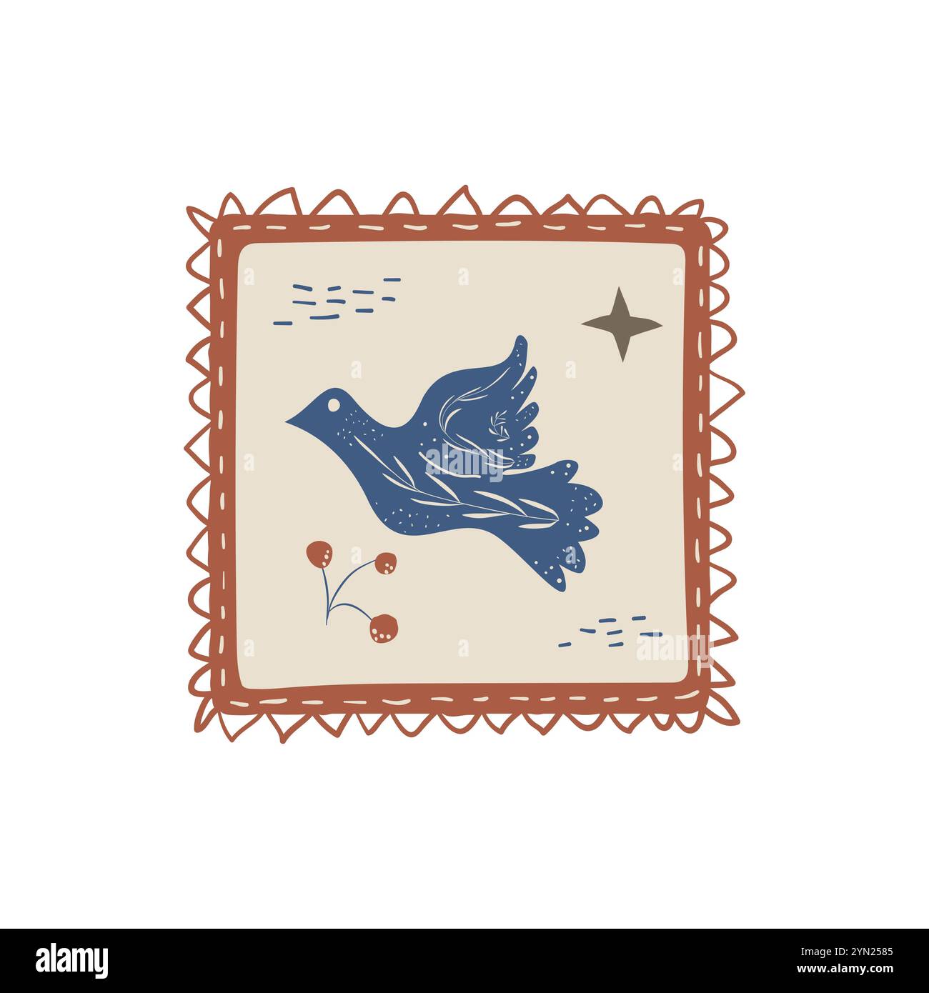 Winter holidays vintage emblem with bird in red frame. Sticker with ...