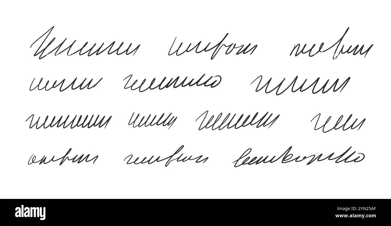 Handwritten ink stroke. Scribble fictional letter. Abstract freehand ...