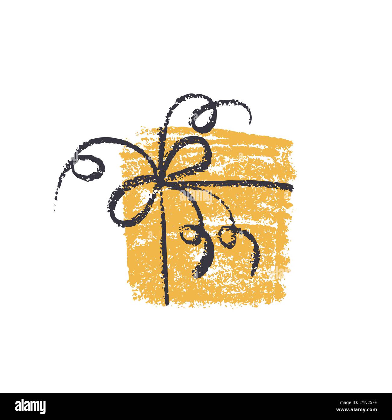 Crayon yellow gift box. Scribble style festive present Chalk drawing holiday decorative ...