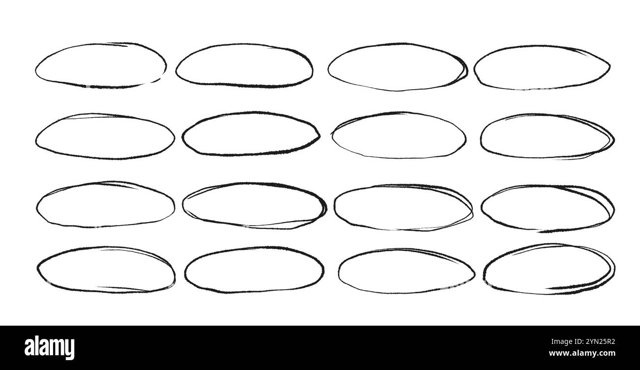 Freehand ellipse brush. Crayon frames set. Hand drawn highlight oval ...