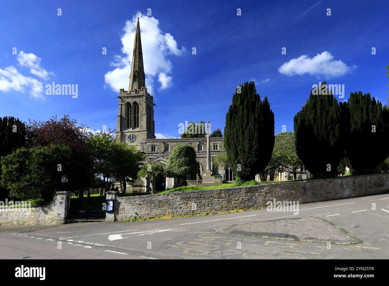 Summer view of St Nicholas church, Bulwick village, Northamptonshire ...