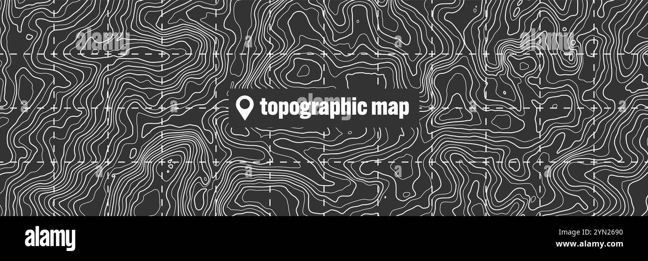Topographic map with contour lines. Geographic terrain grid, relief ...