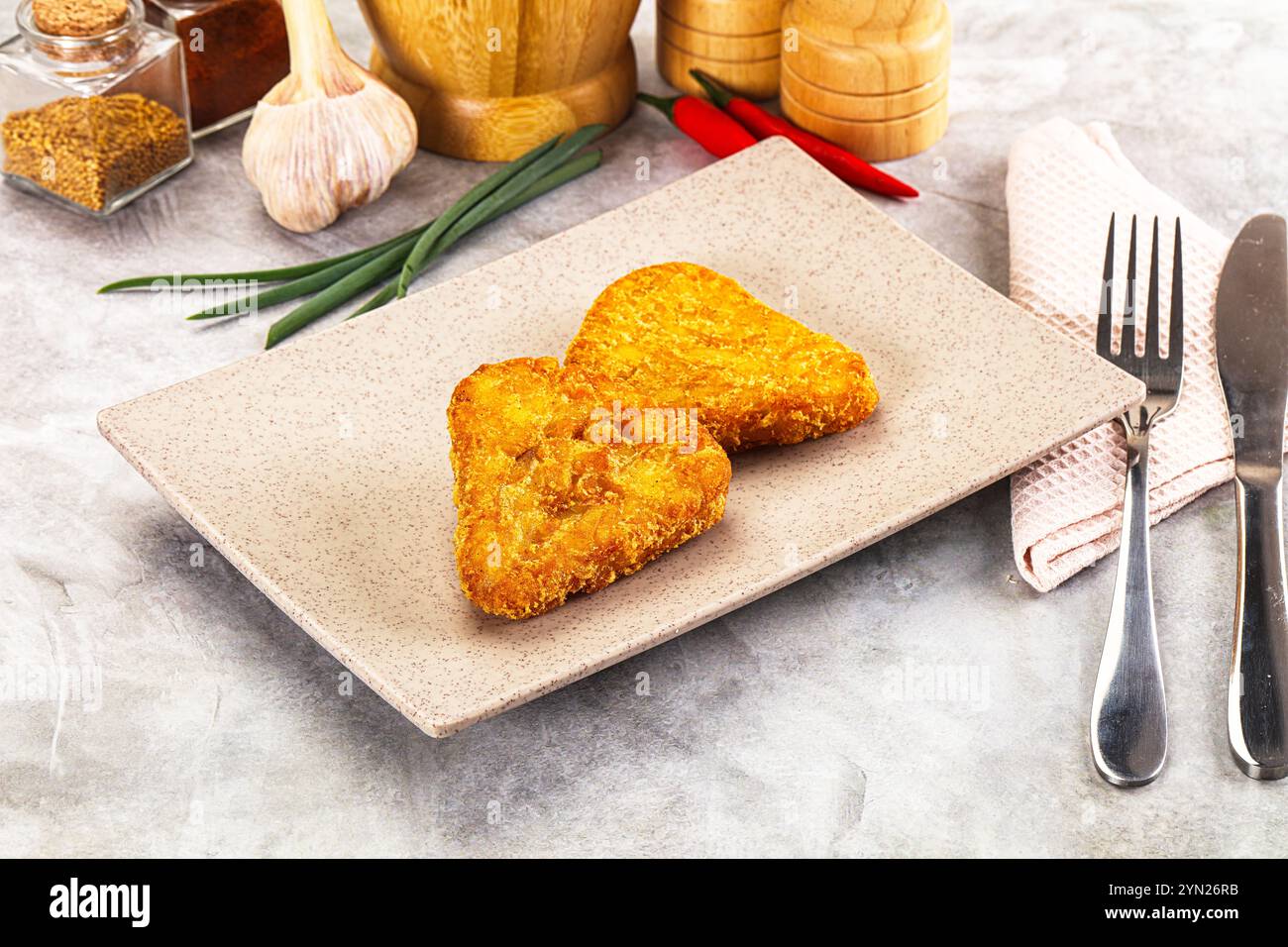 Fried potato hash brown snack for breakfast Stock Photo - Alamy