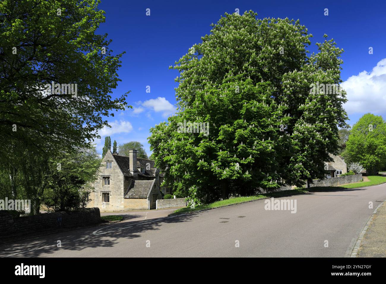Summer view of Duddington village green, Northamptonshire, England; UK ...