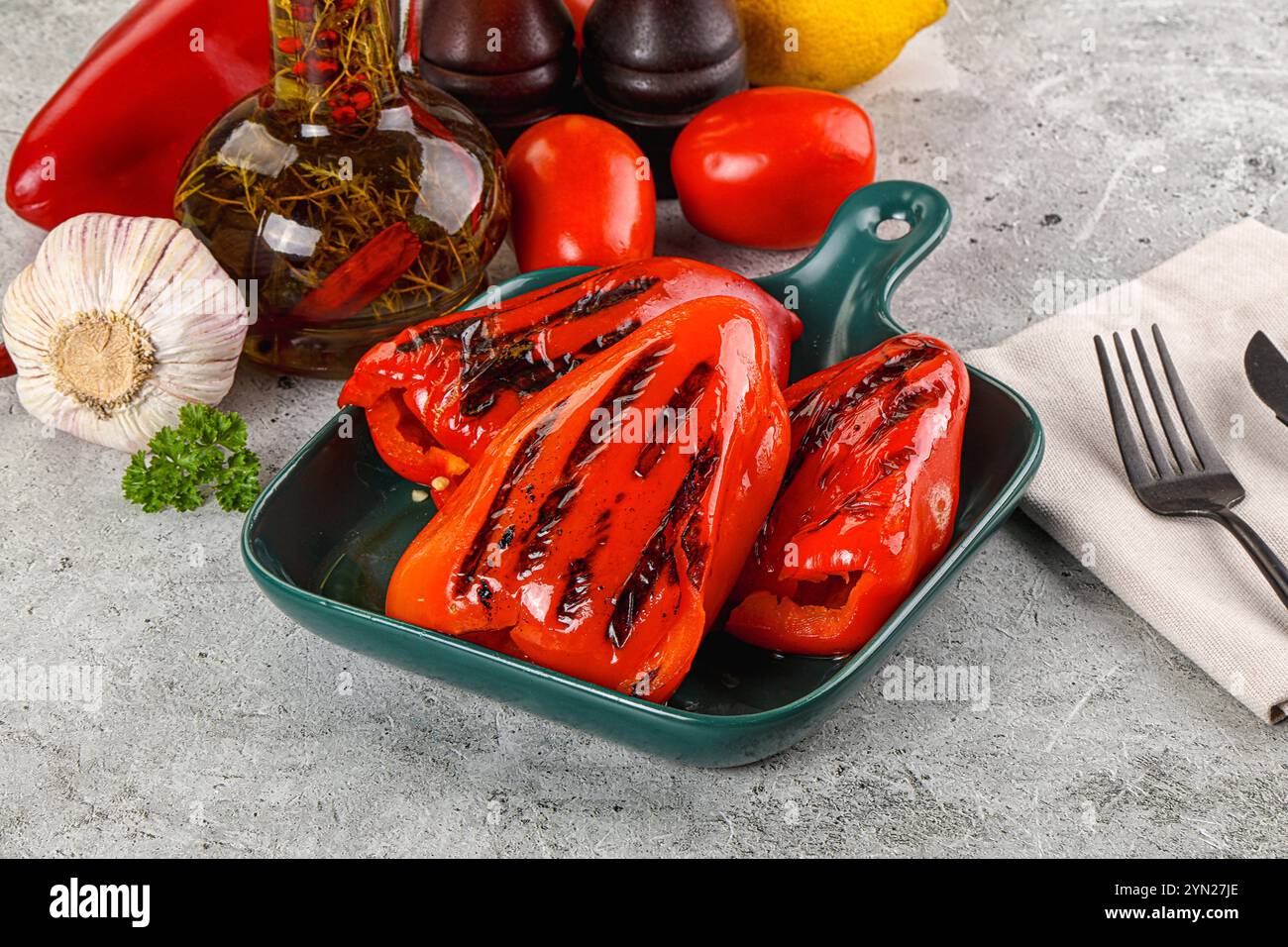 Vegan cuisine Grilled red bell pepper snack appetizer Stock Photo - Alamy