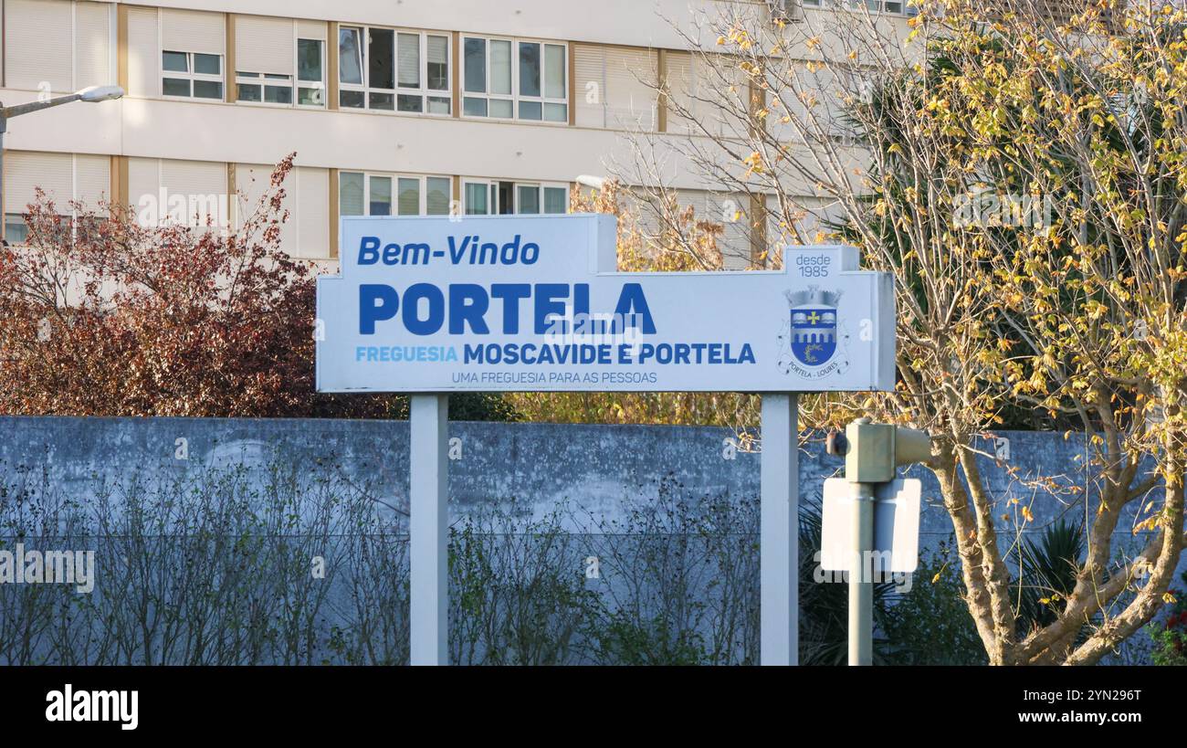 Welcome sign to portela, a neighborhood in moscavide e portela, lisbon ...
