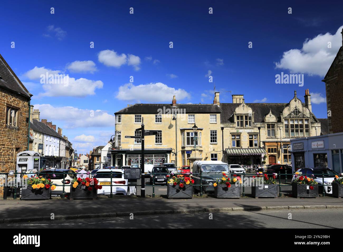 Summer view of the Market Place of Uppingham town, Rutland County ...