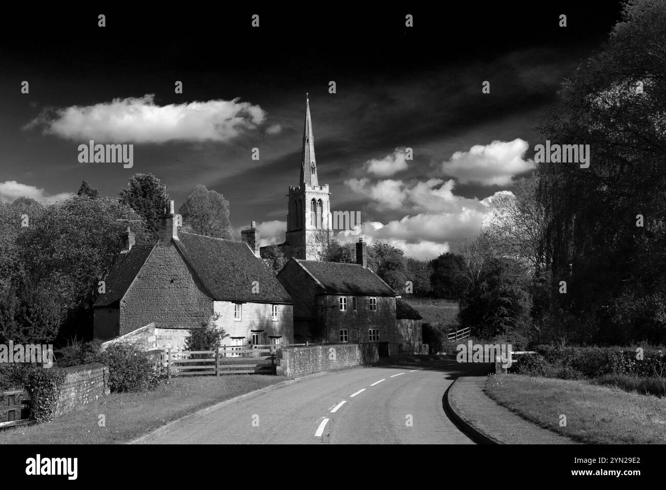 Summer view of St Nicholas church, Bulwick village, Northamptonshire ...