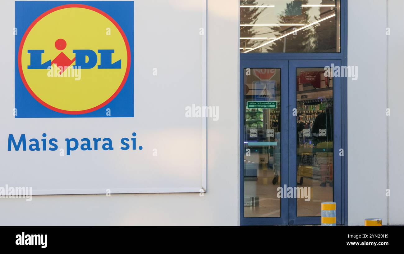 Lidl supermarket entrance showing logo, slogan mais para si - more for ...