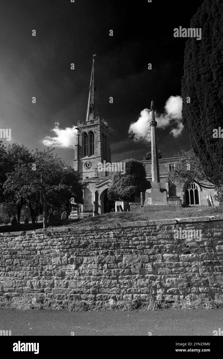 Summer view of St Nicholas church, Bulwick village, Northamptonshire ...