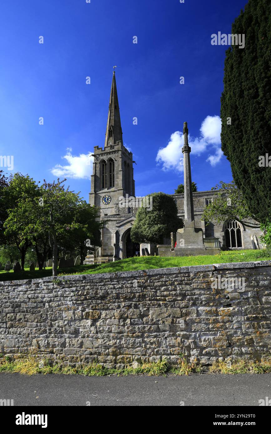 Summer view of St Nicholas church, Bulwick village, Northamptonshire ...