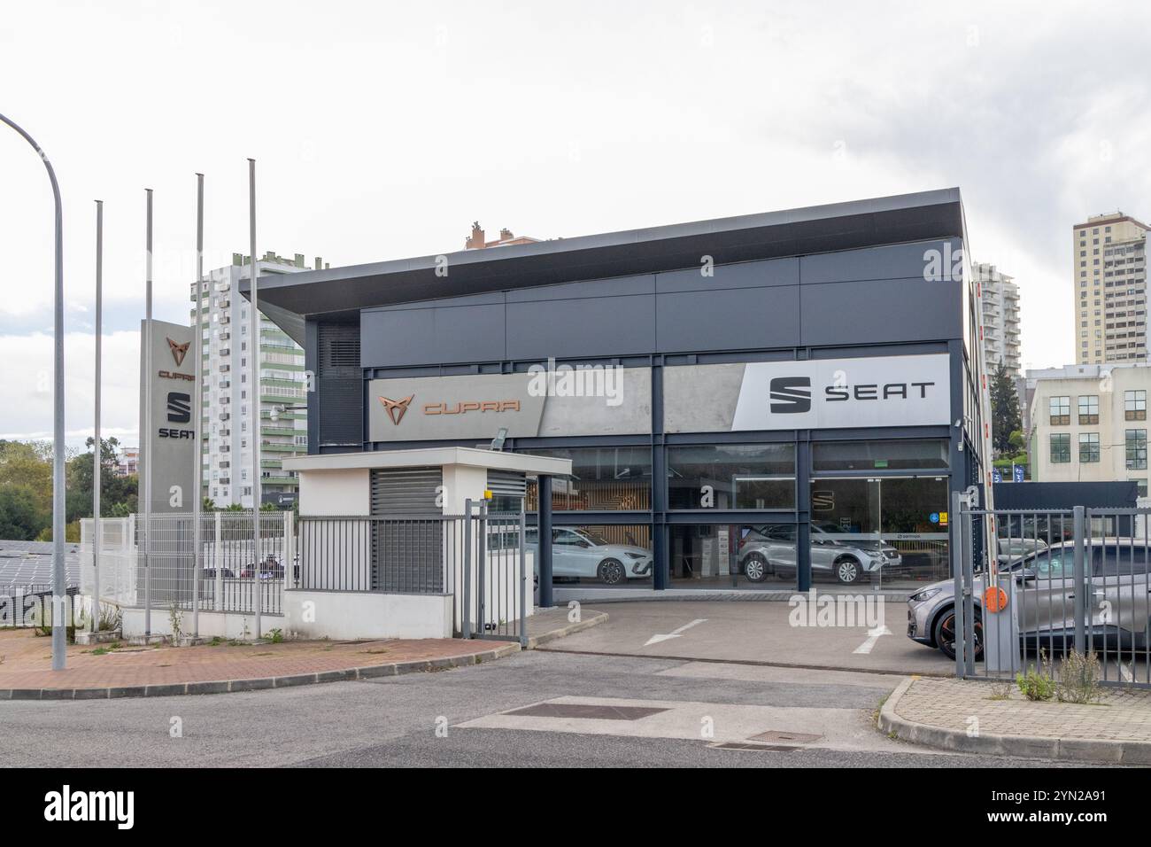 Modern car dealership building showcasing the seat and cupra brands ...
