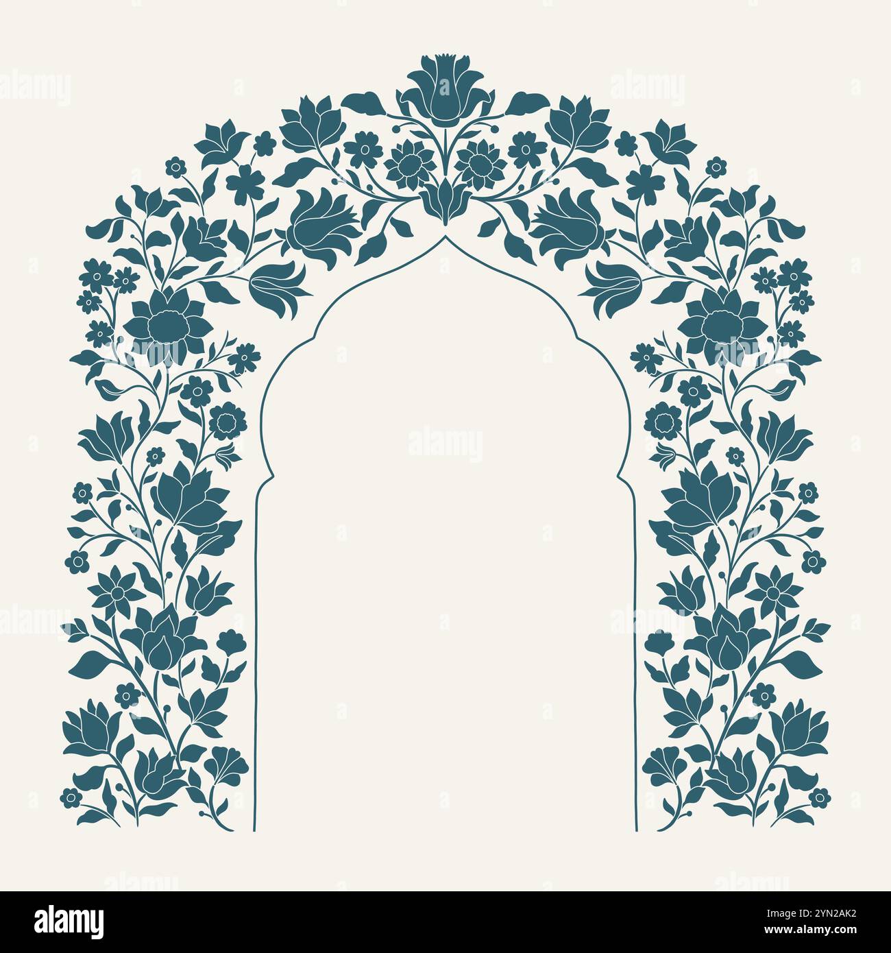 Mughal decorative ornamental floral arch. Vintage intricate traditional ...