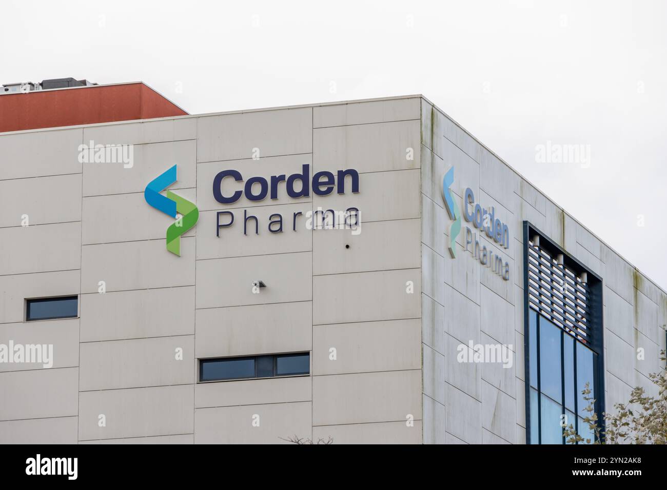 Modern pharmaceutical company building displaying corden pharma logo ...