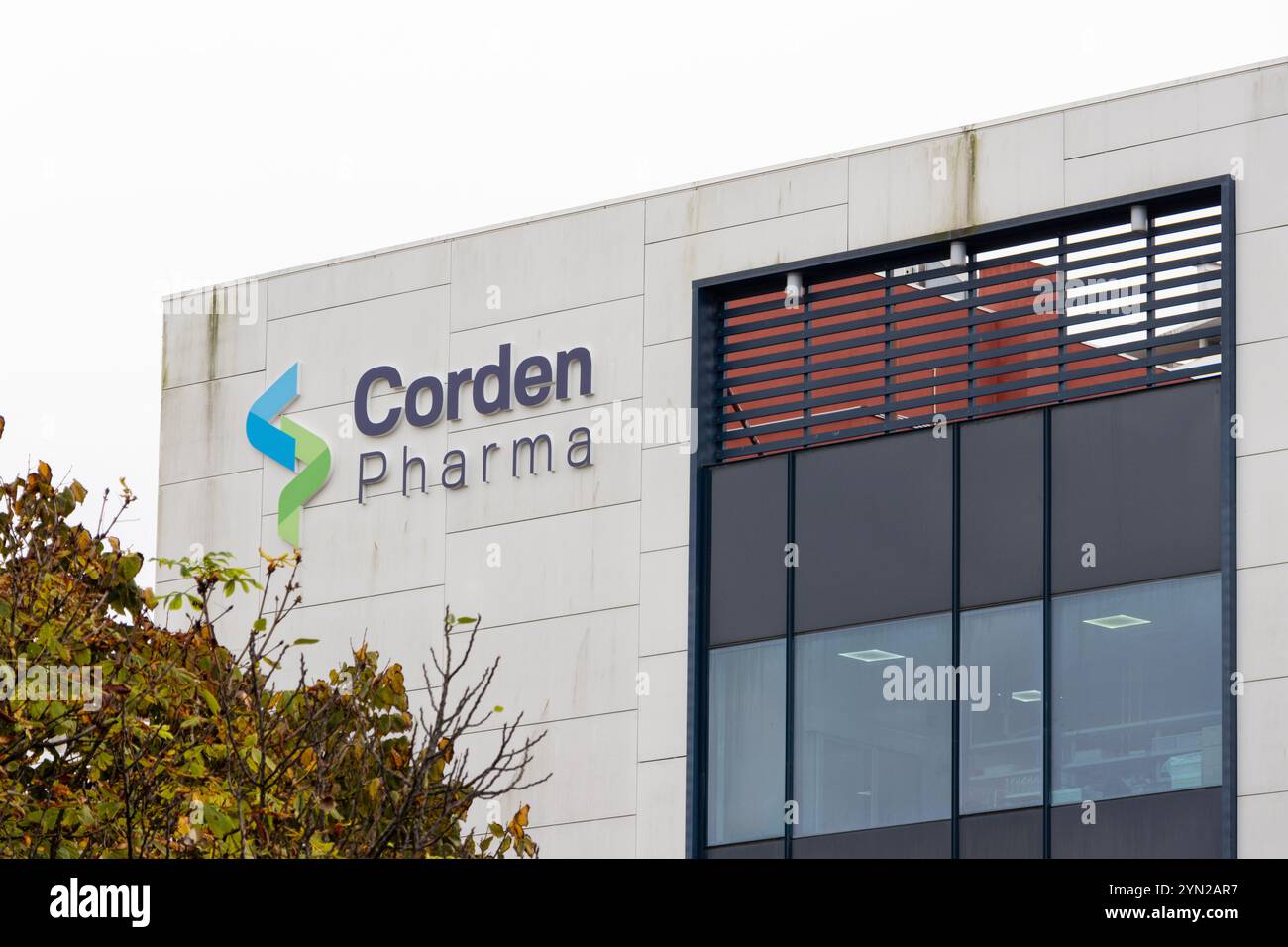Modern pharmaceutical company building showcasing corden pharma logo ...