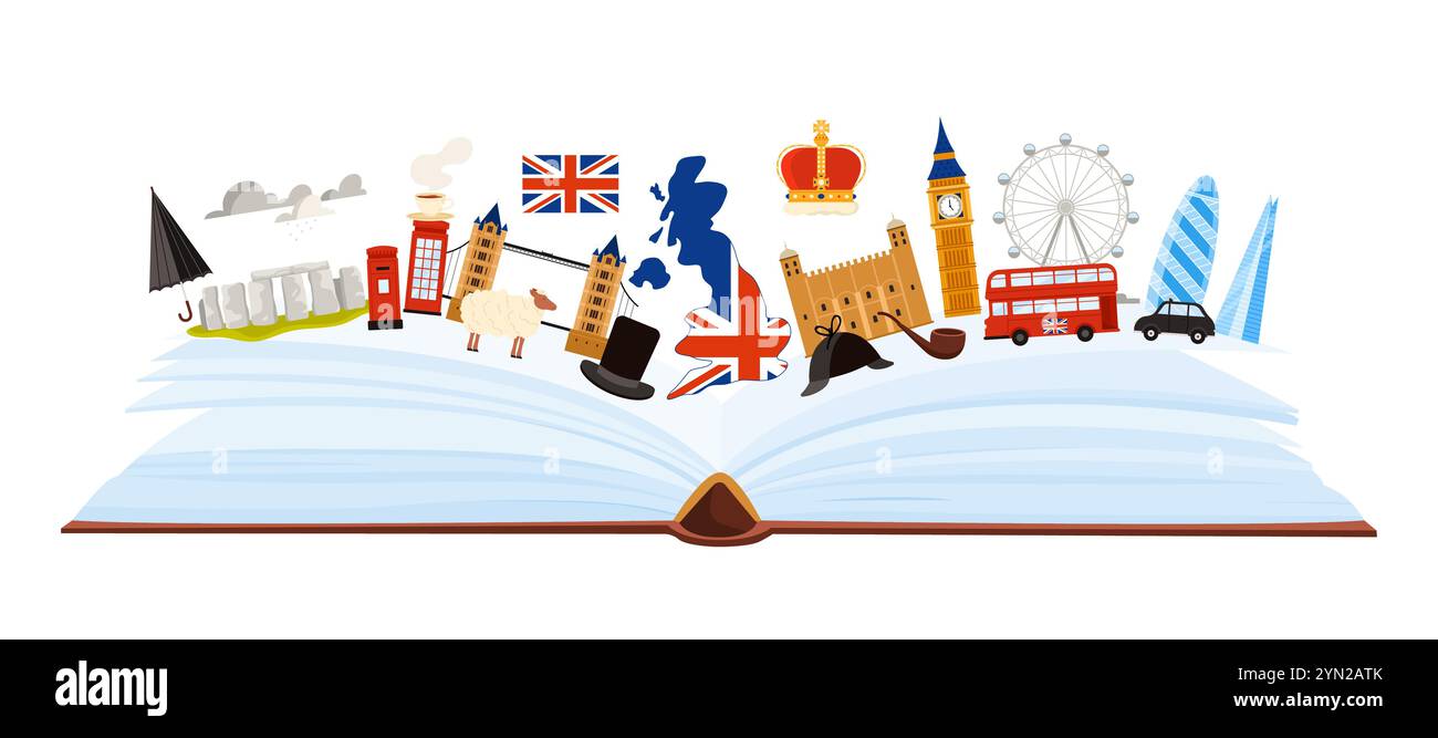 Travel to United Kingdom of Great Britain, infographic collage with ...