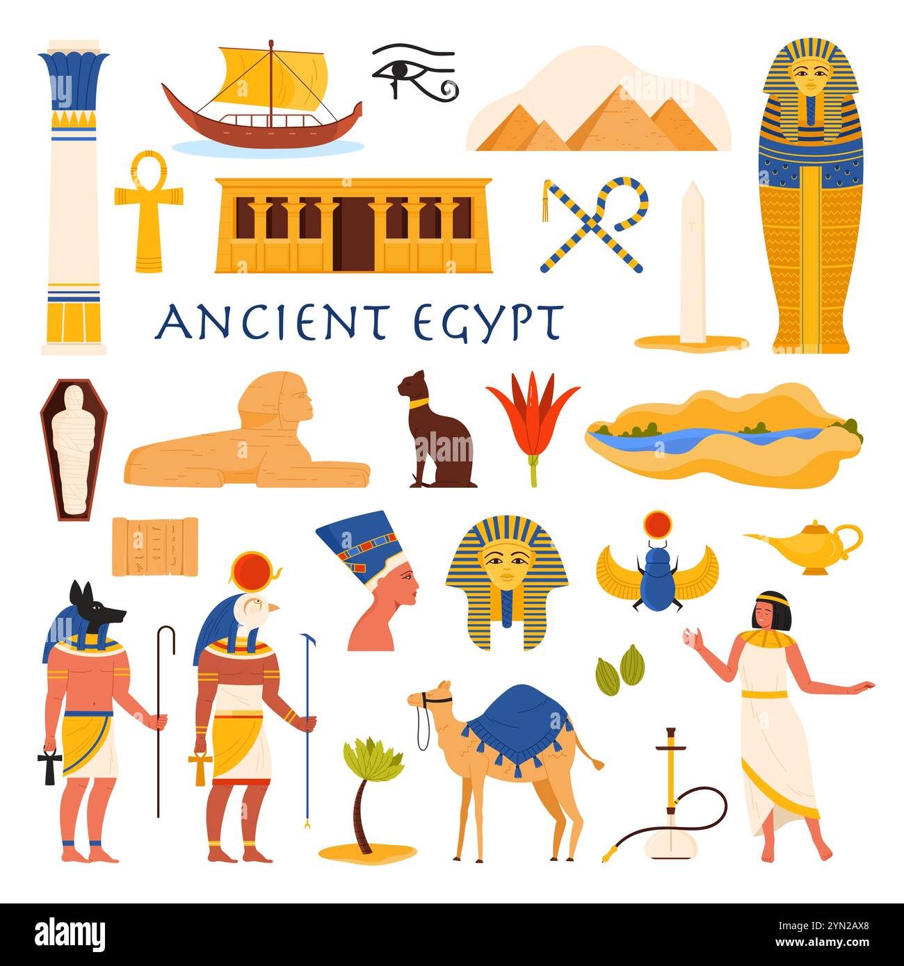 Travel to Egypt set. Ancient culture and architecture monuments ...