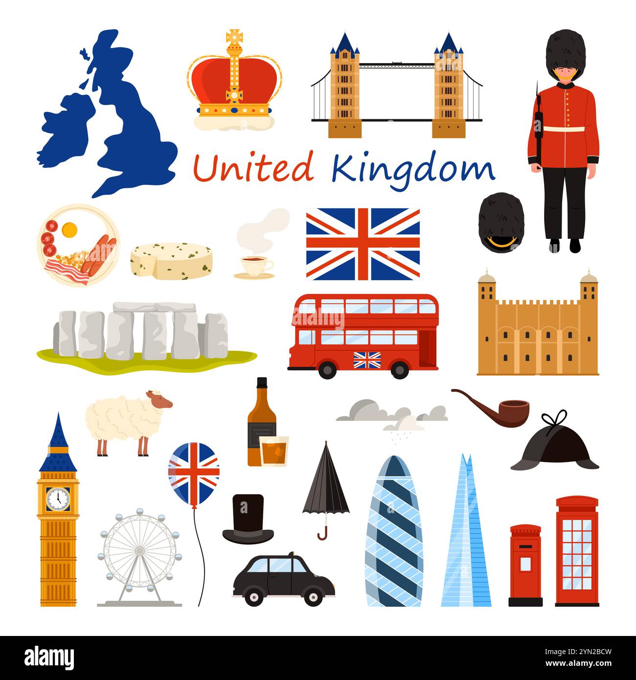 Welcome to United Kingdom, infographic stickers set with culture ...