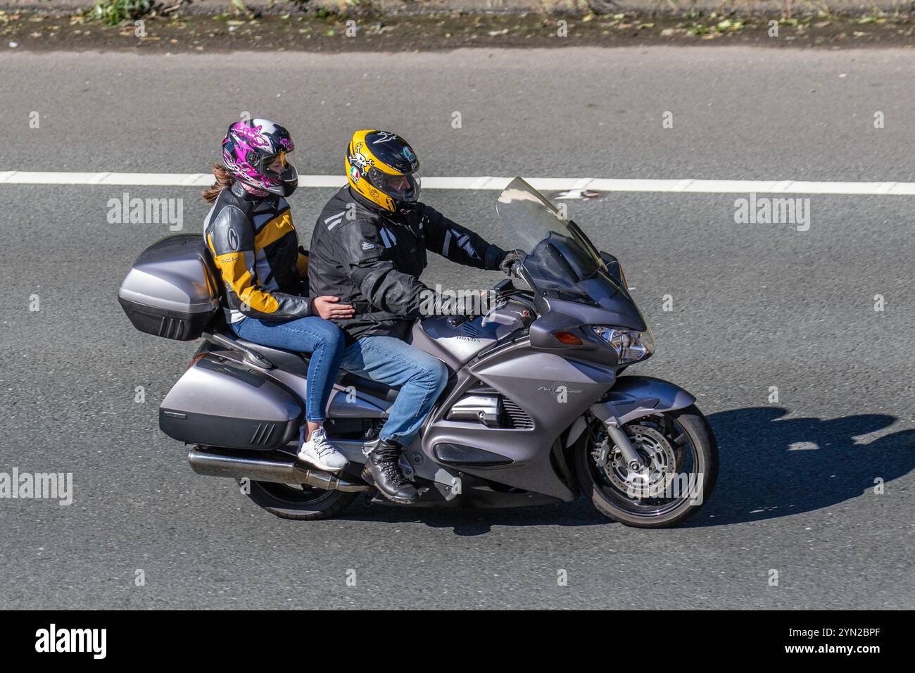 Honda Pan-European motorcycle travelling on the M6 motorway UK Stock ...
