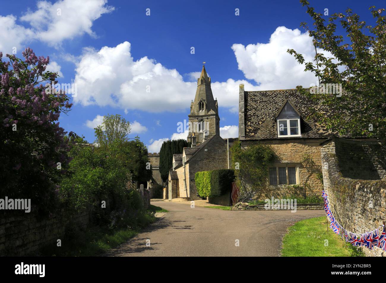 Summer view of Duddington village with St Marys Church ...