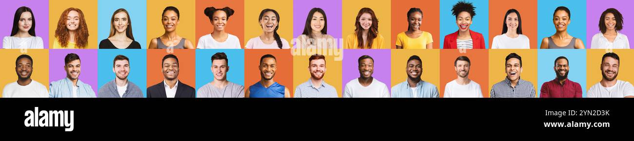 Cheerful Multiracial Millennials Portraits Of Young People Over Bright ...