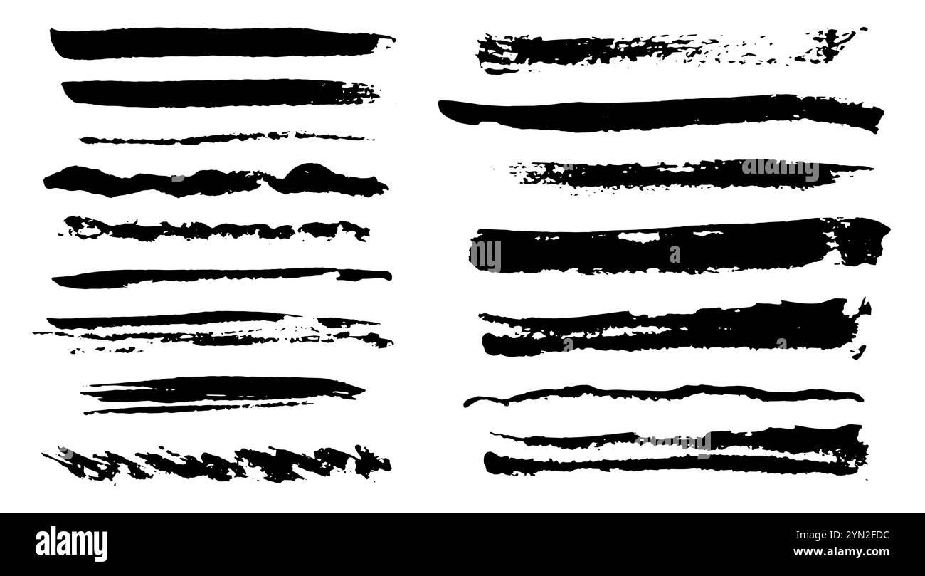 Set of isolated black wavy textured brush strokes Stock Vector Image ...