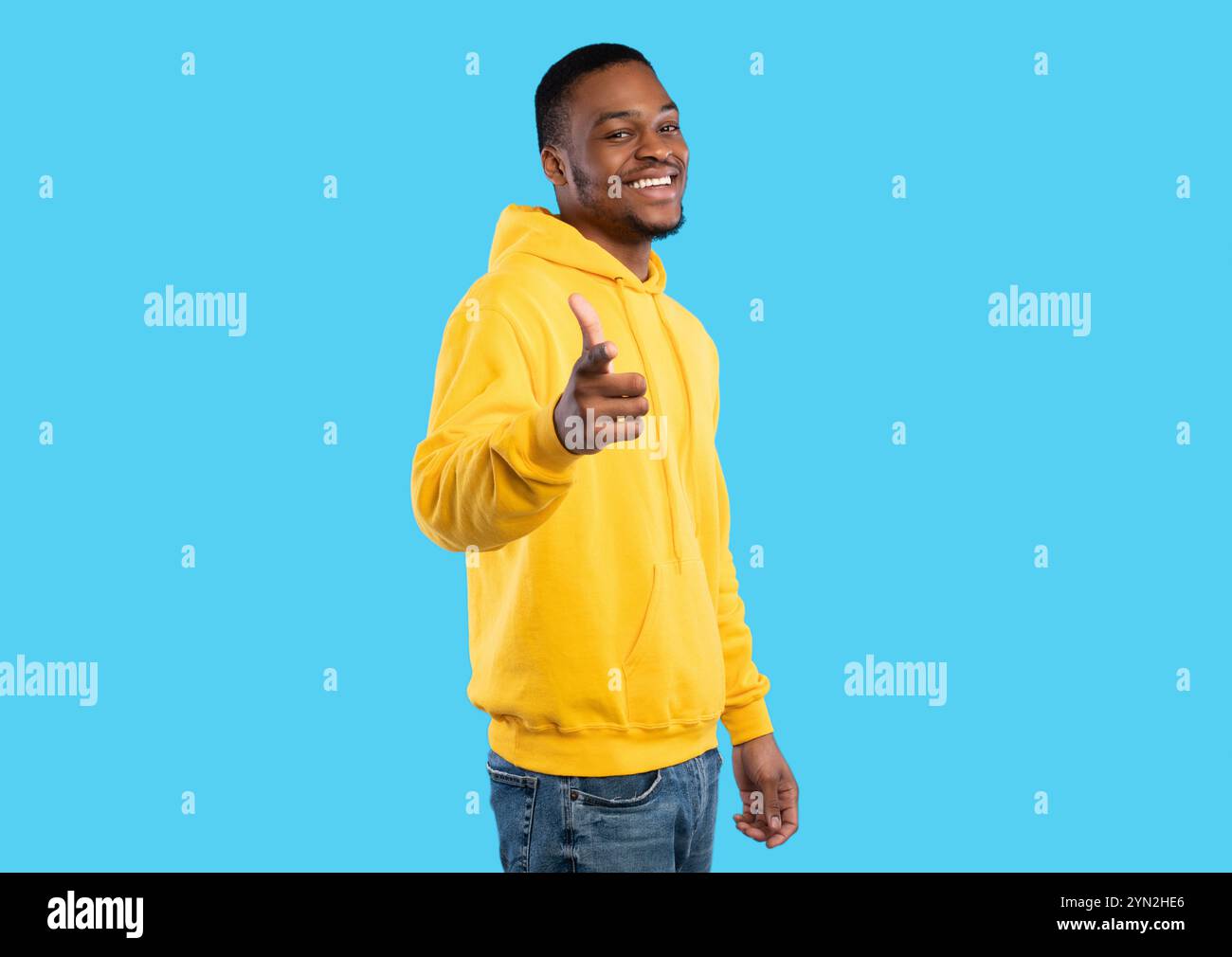 African Man Pointing Finger To Camera Choosing You, Blue Background ...