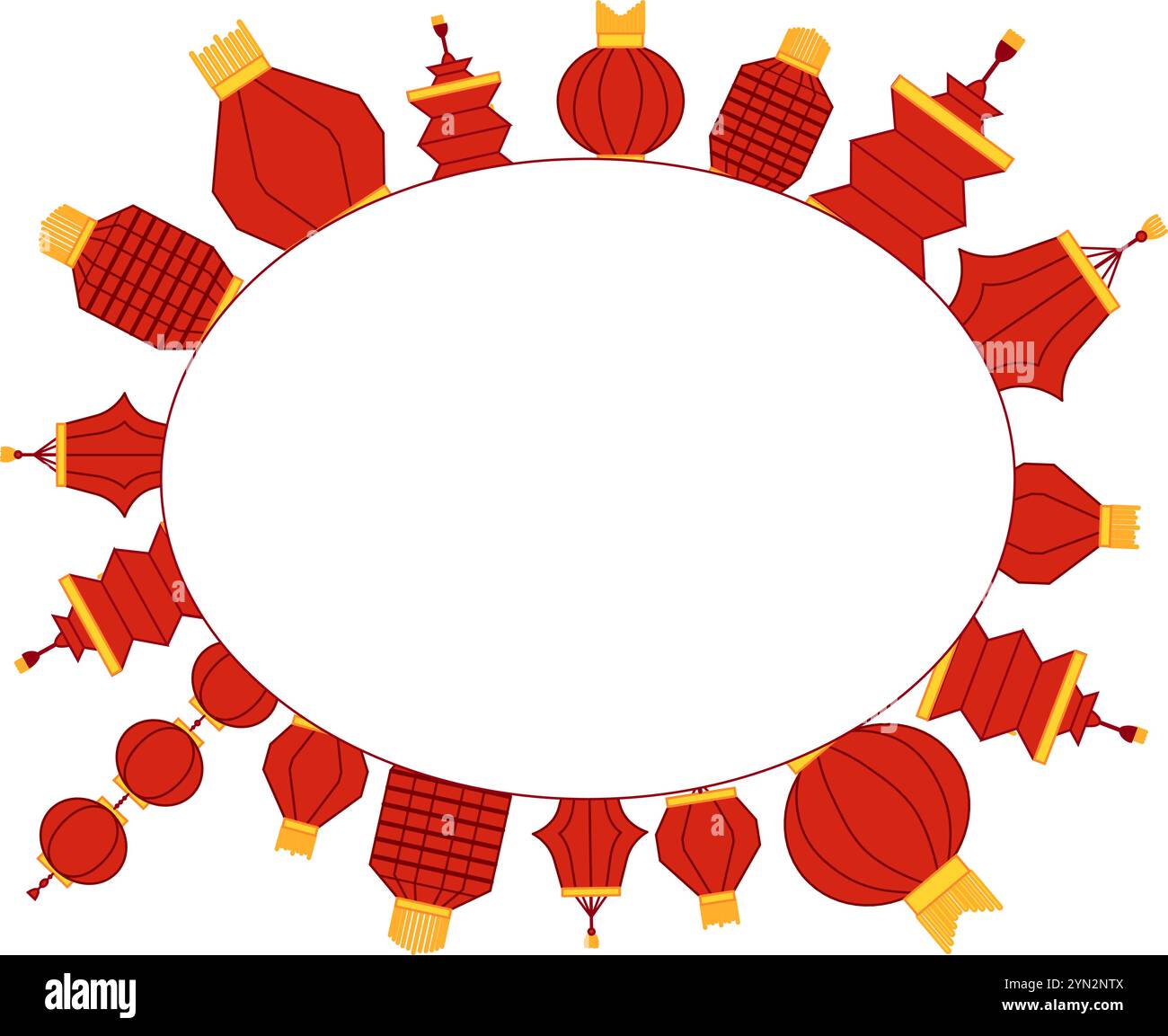 lantern festival poster, red chinese lanterns in oval frame. Vector ...