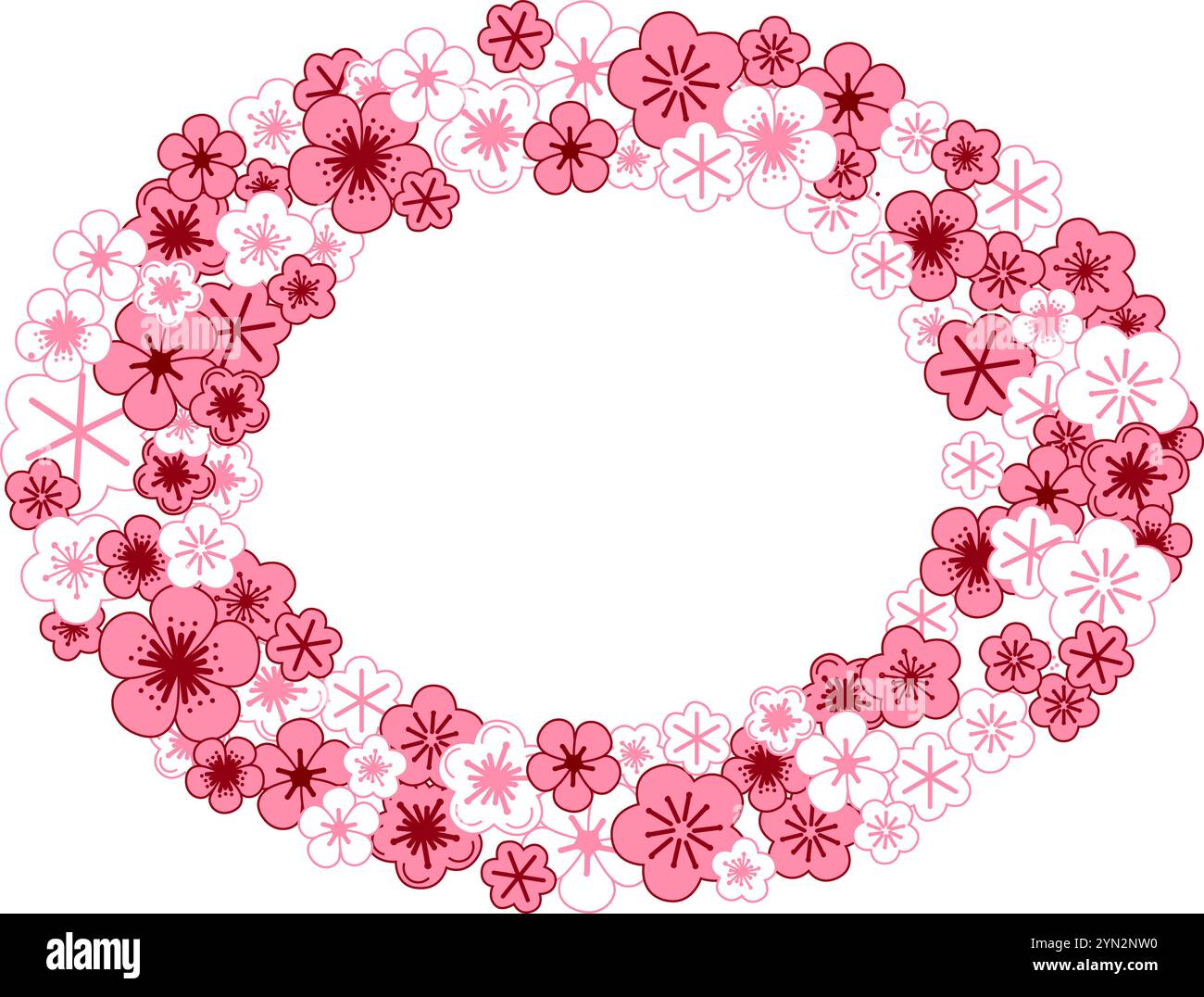 Oval floral vector design frame. Pink blossom sakura vector graphic ...