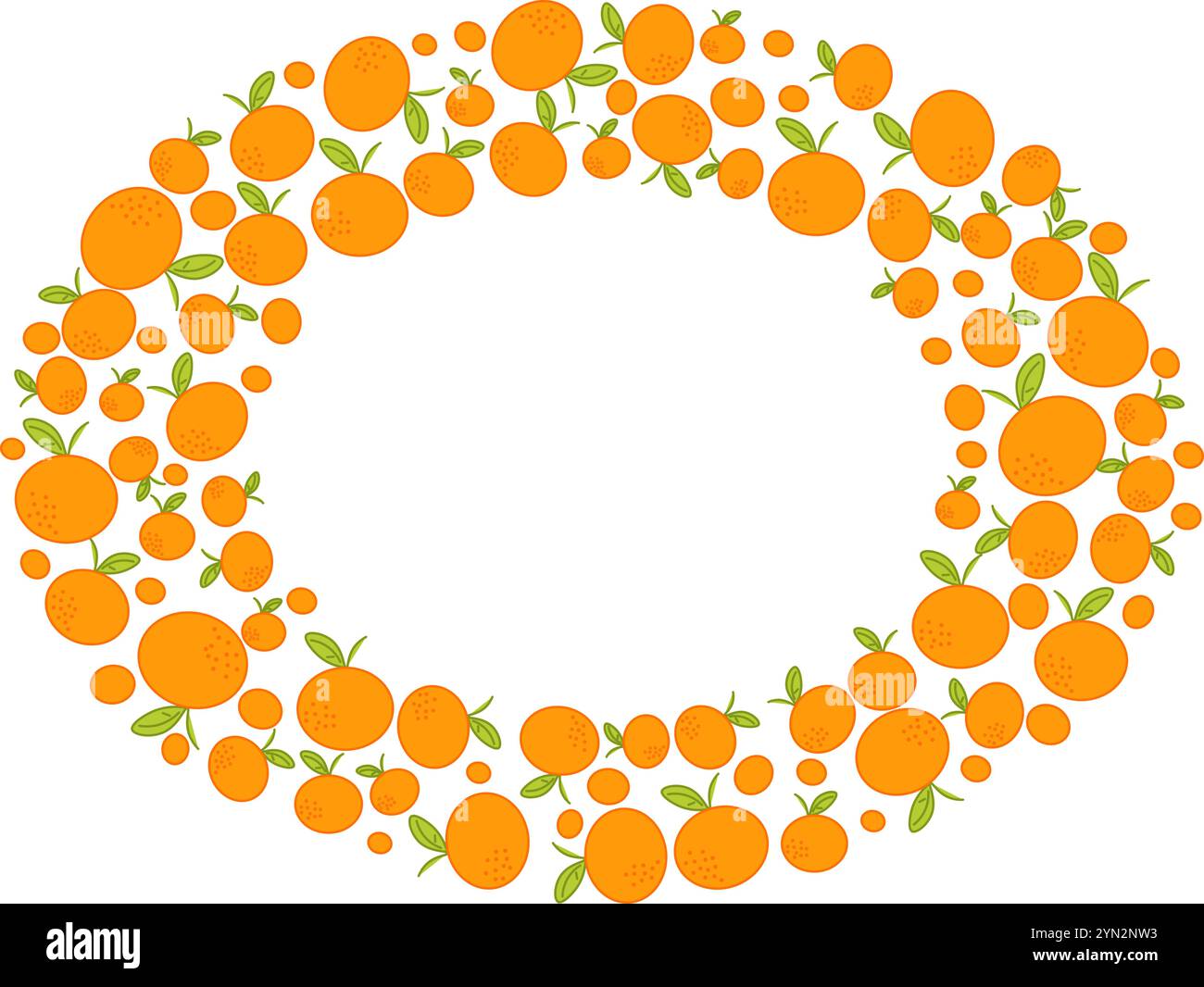 Summer banner oval frame with mandarins. Vector illustration, narrow ...