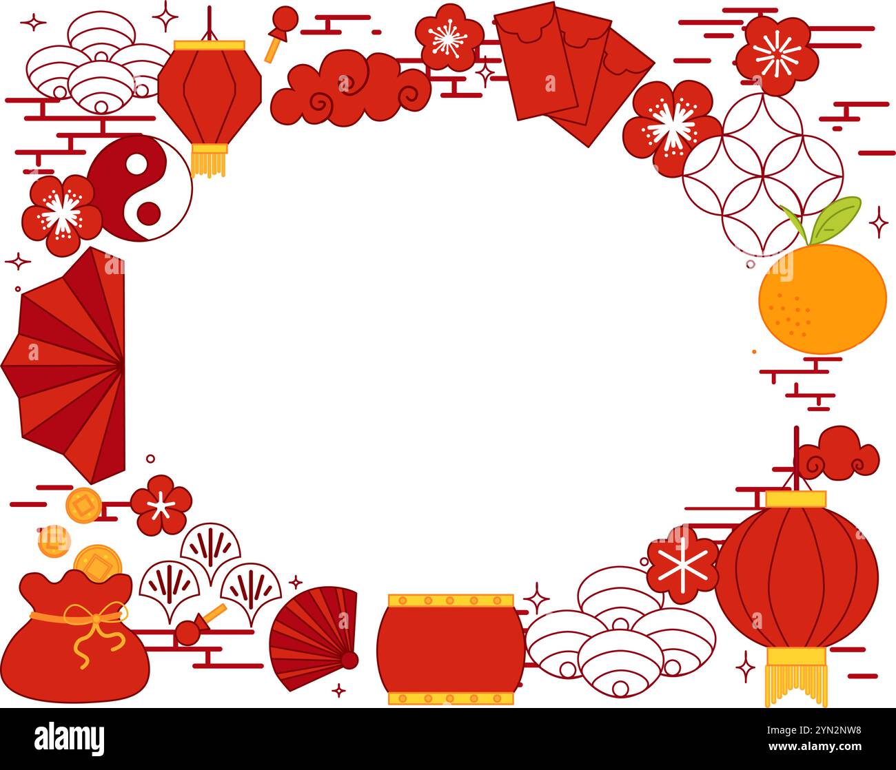 Chinese new year oval frame template for your text. CNY related objects ...