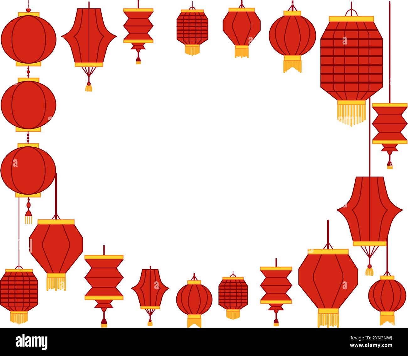 happy new year Chinese paper art style with hanging red lanterns. oval ...