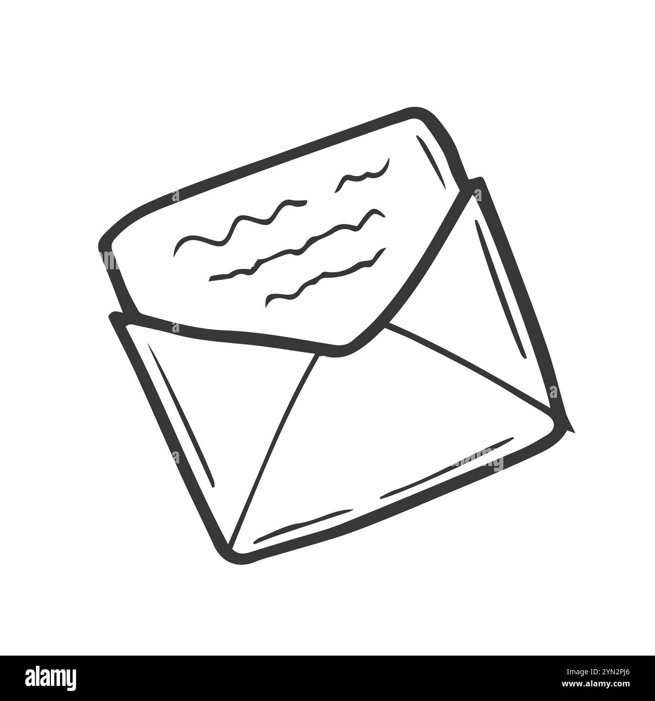 Hand drawn envelope with letter inside. Doodle opened envelope with ...