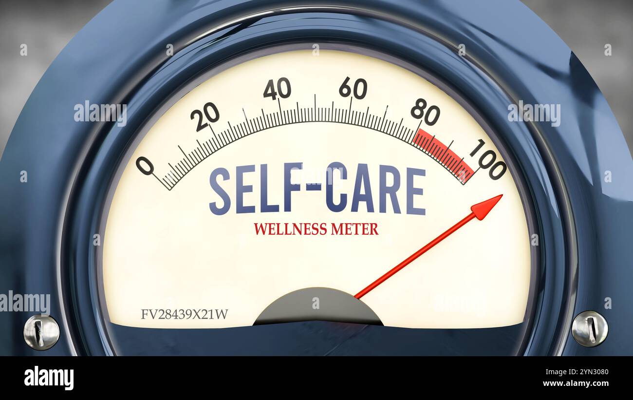 Self care and wellness meter that is hitting a full scale hi-res stock ...