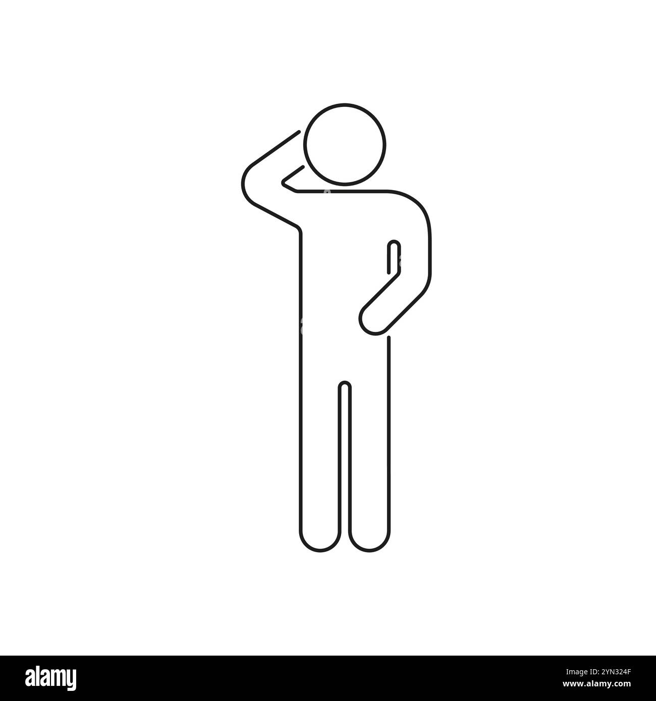 Human Figure in Thinking Pose Line Icon. Contemplative Gesture Outline ...