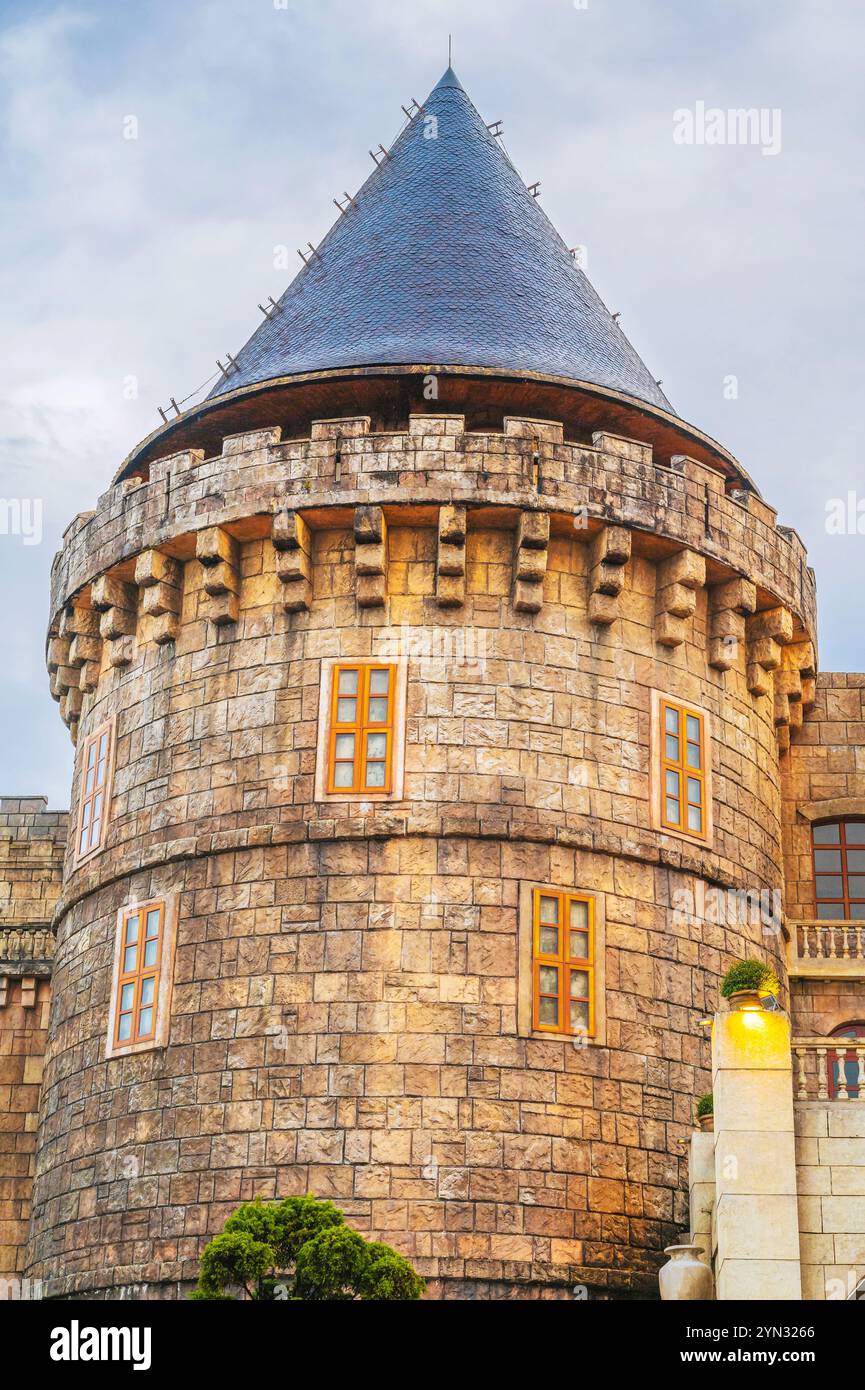 stone tower of a medieval old castle in Europe Stock Photo - Alamy