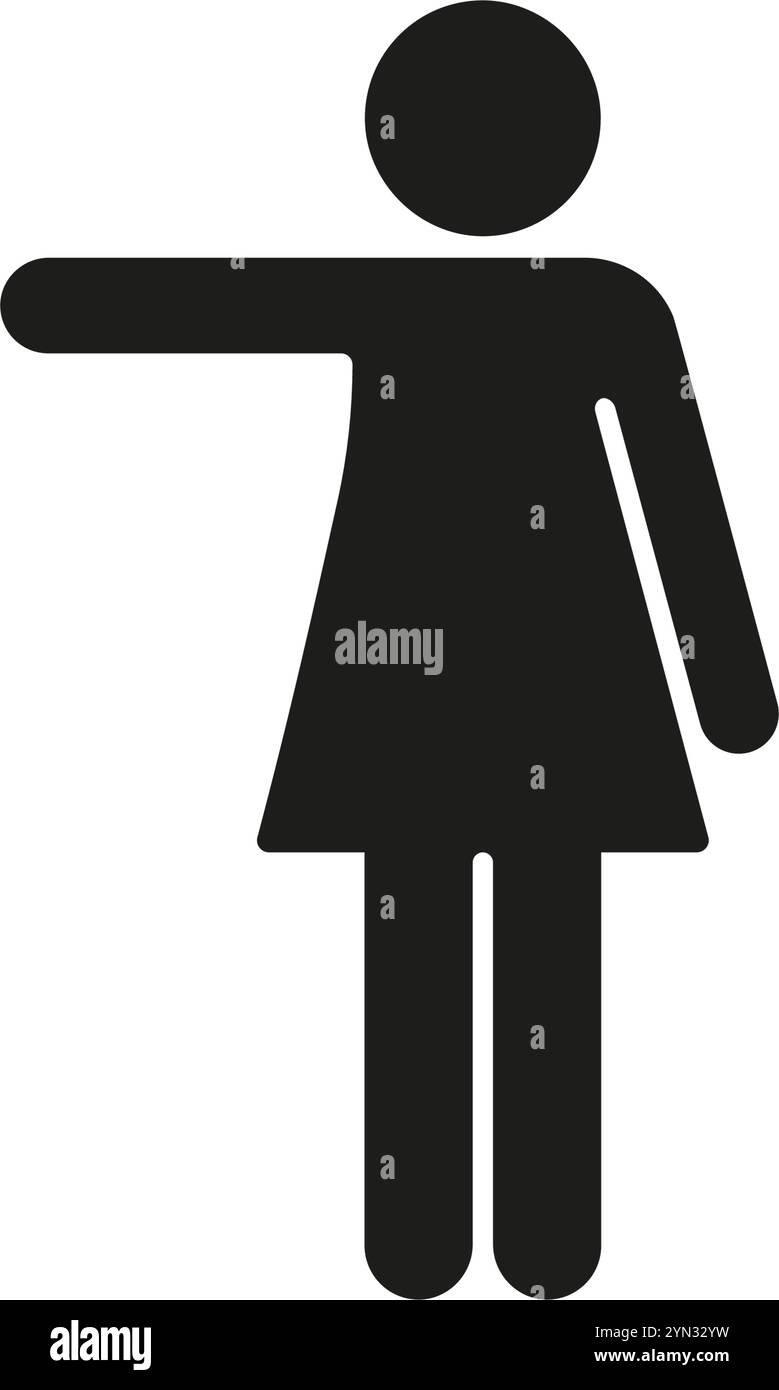 Woman Pointing to Left with Arm Outstretched Silhouette Icon. Human ...