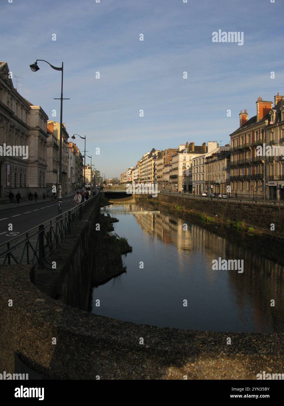 Late evening view of the River Vilaine, Rennes looking along Quai Emile ...