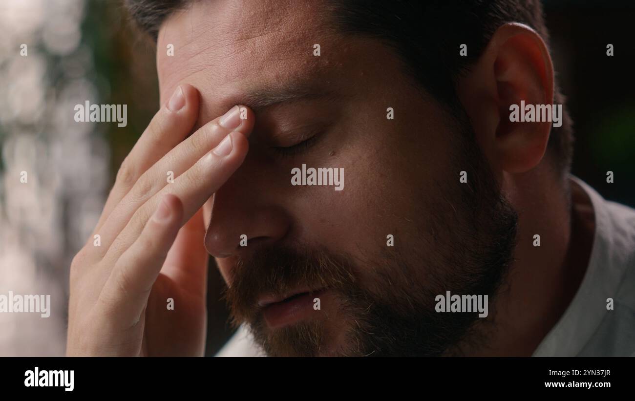 Close up upset Caucasian male businessman man guy thinking in office ...