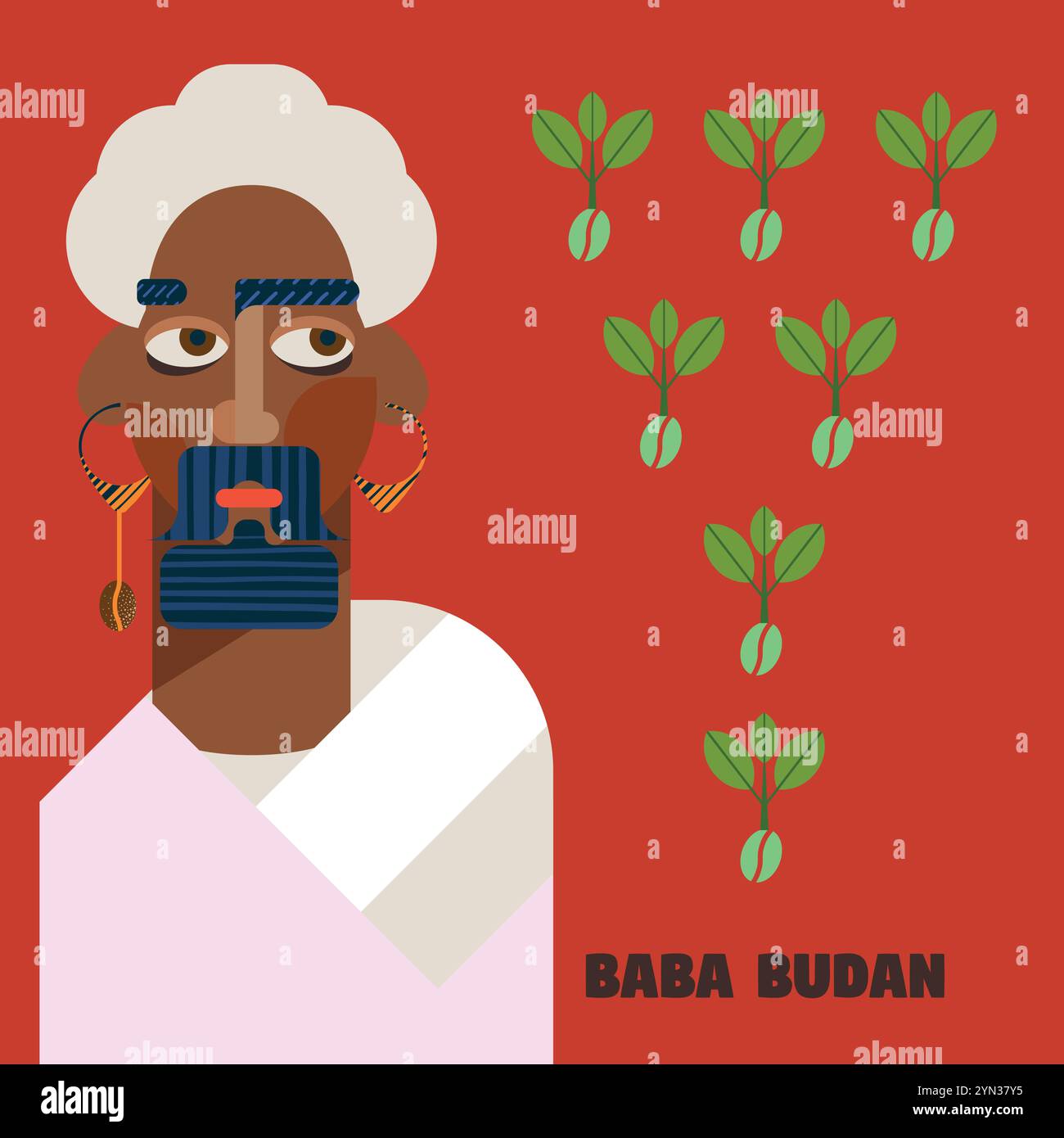 Coffee inventor Baba Budan vector portrait in geometric flat style ...