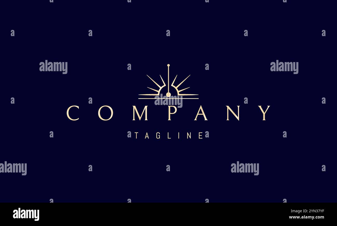 Vector golden logo with an abstract image of the sun on the horizon in ...