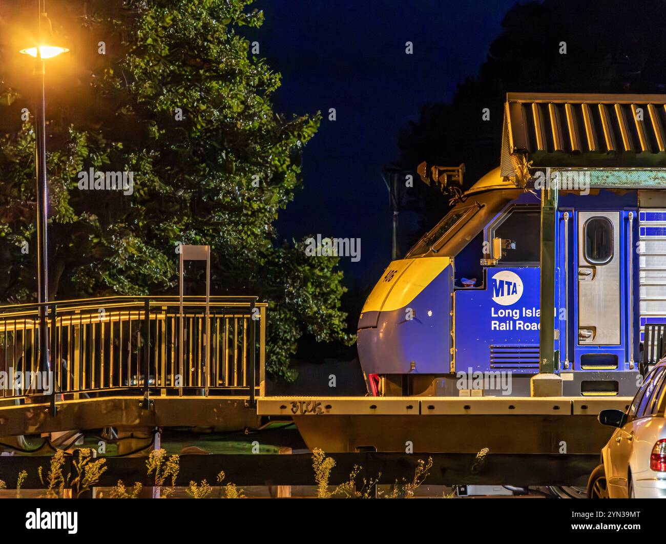 front part of a LIRR locomotive in the greenport station at night Stock ...