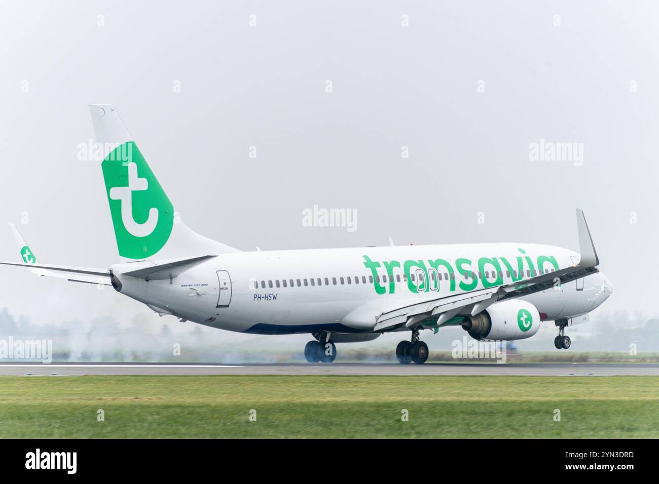 November 8, 2024. Schiphol, Netherlands. A Transavia Plane landed on ...