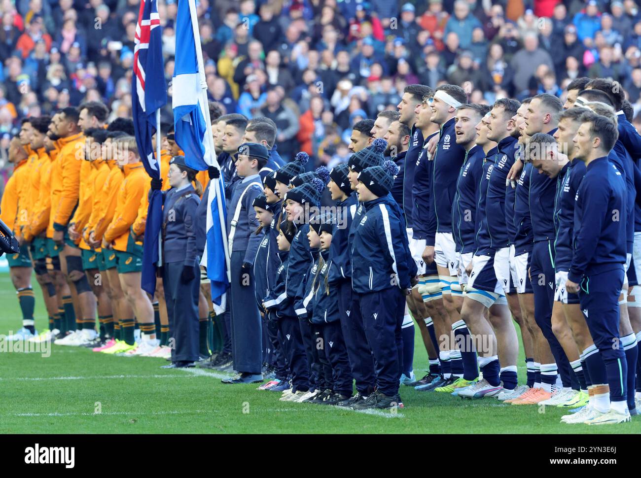 Scotland's players sing the national anthem before the Autumn ...