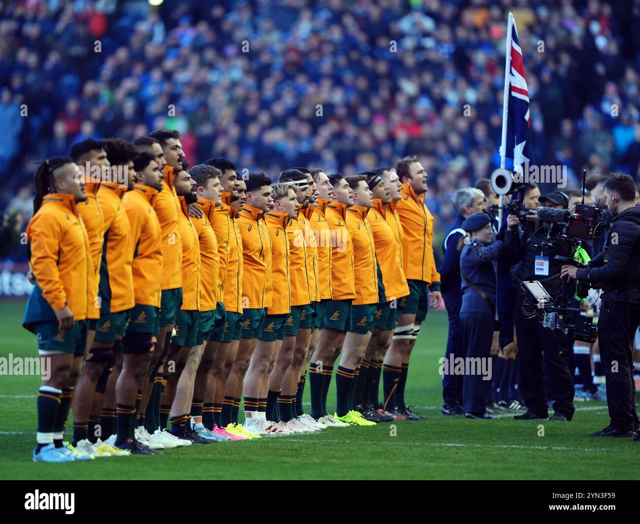 Australia line up during the Autumn International match at Scottish Gas ...